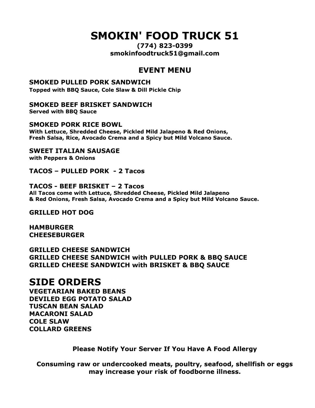 Menu – Smokin Food Truck 51